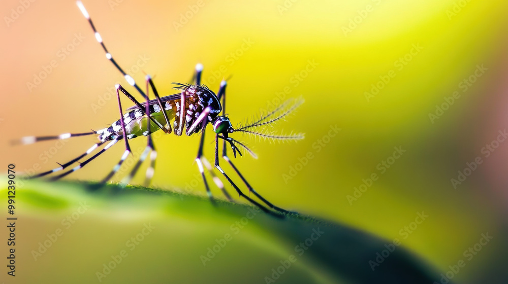 Aedes mosquitoes are often seen resting on leaves, showcasing their ...