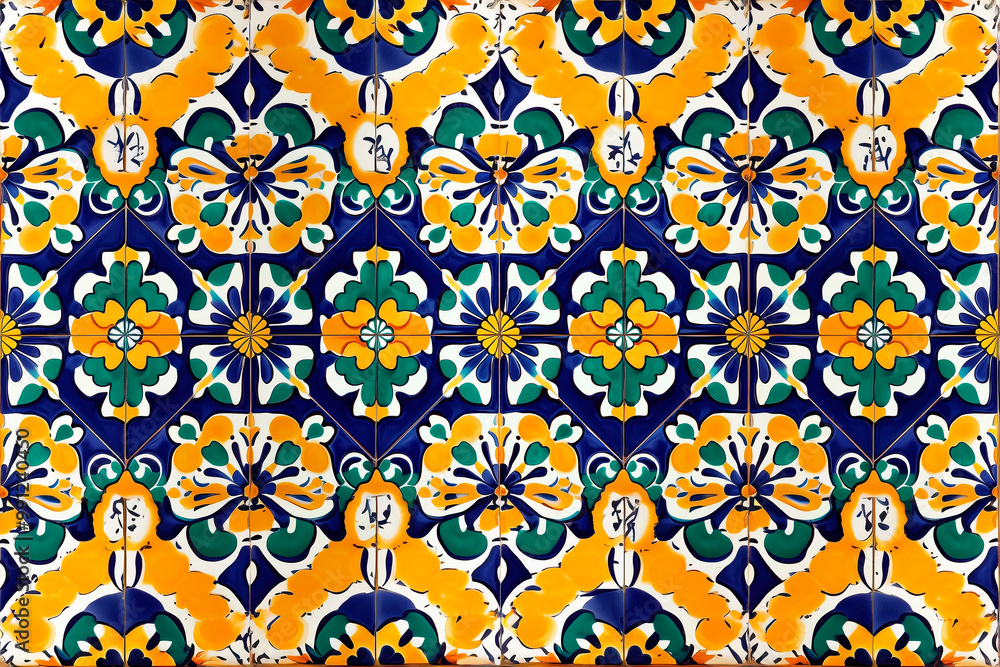 Mexican Talavera tile pattern, bursting with bold geometric shapes ...