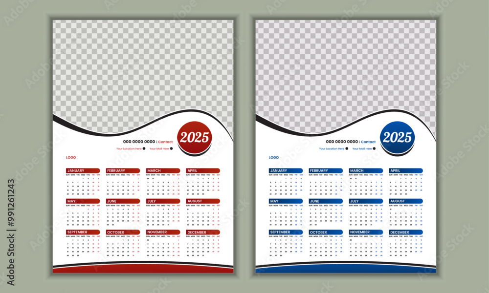 Modern One Page Print Ready wall calendar design 2025, schedule month ...