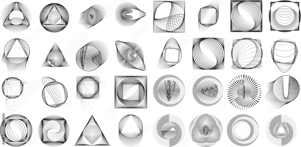 Set of logos in line Form .Rounded elements made with lines .Vector ...