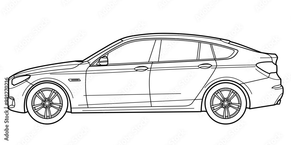 Ivano-Frankivsk, Ukraine - 1 July 2024: Outline drawing of a BMW F07 GT ...