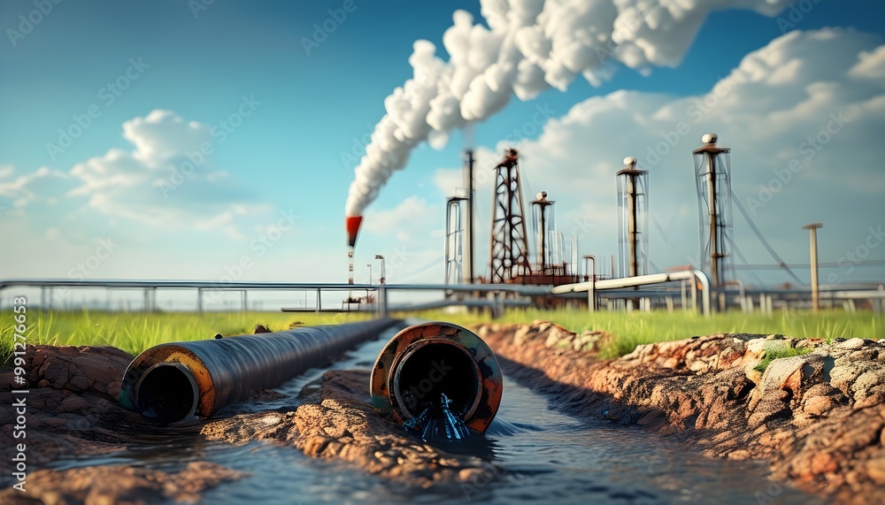 Devastating Oil Leak on Pipeline Causing Environmental Pollution and ...