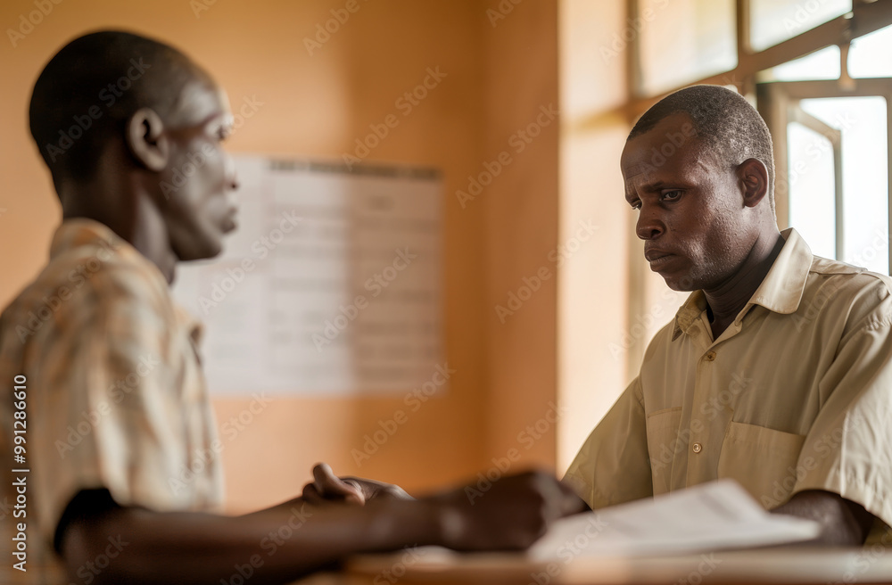 A government office where a land officer accepts a bribe to issue a ...
