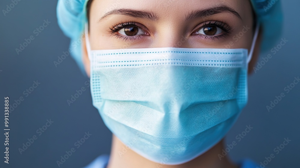Medical mask worn by healthcare worker ensuring safety and hygiene in a ...