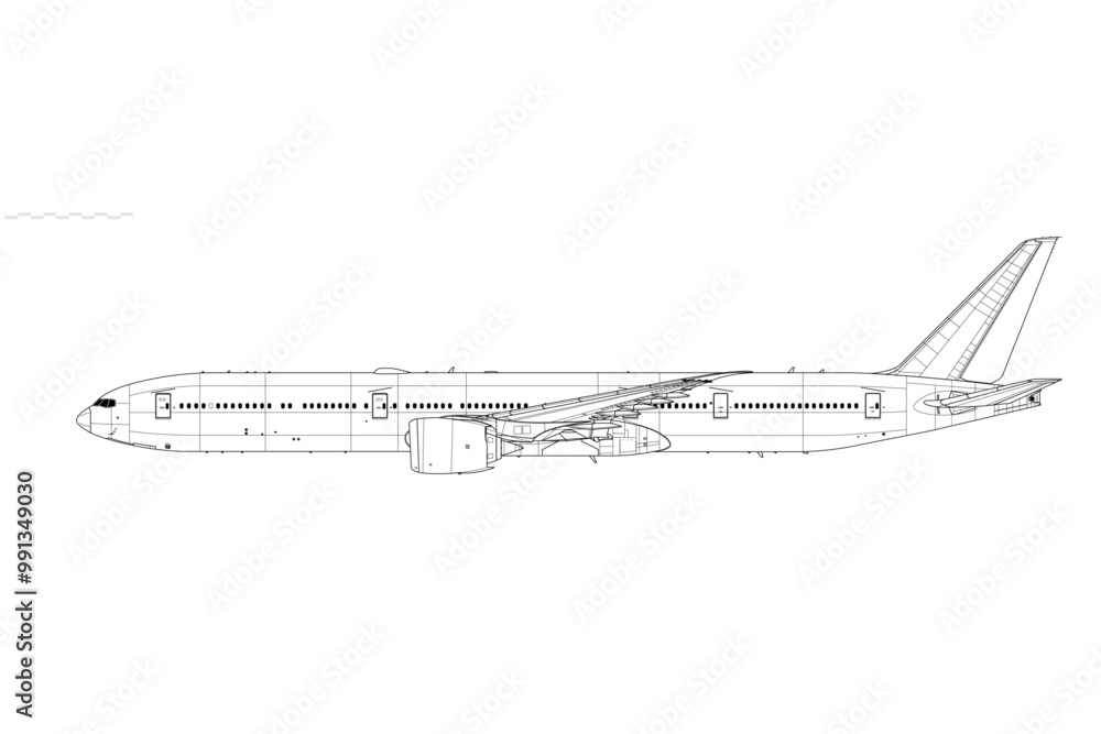 Boeing 777-9. Vector drawing of long-range, passenger jet airliner ...