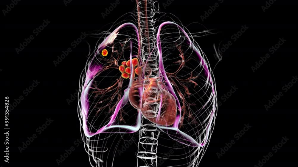 Primary lung tuberculosis, 3D illustration featuring the Ghon complex ...