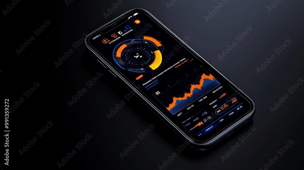 Mobile Analytics Dashboard: Sleek and modern, this image features a smartphone displaying a user ...