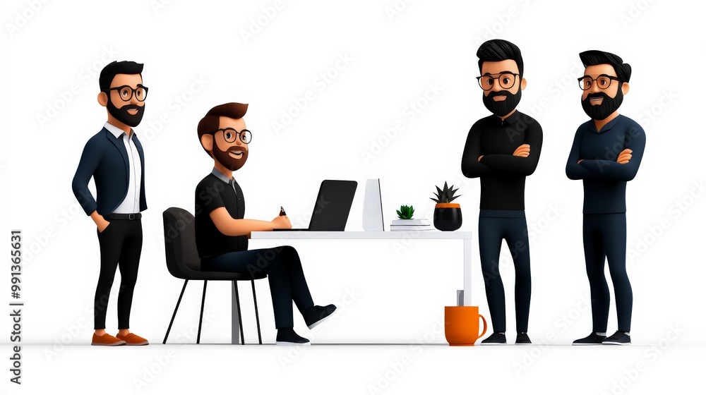 3D Cartoon Business Team: A group of four cartoon business men in ...