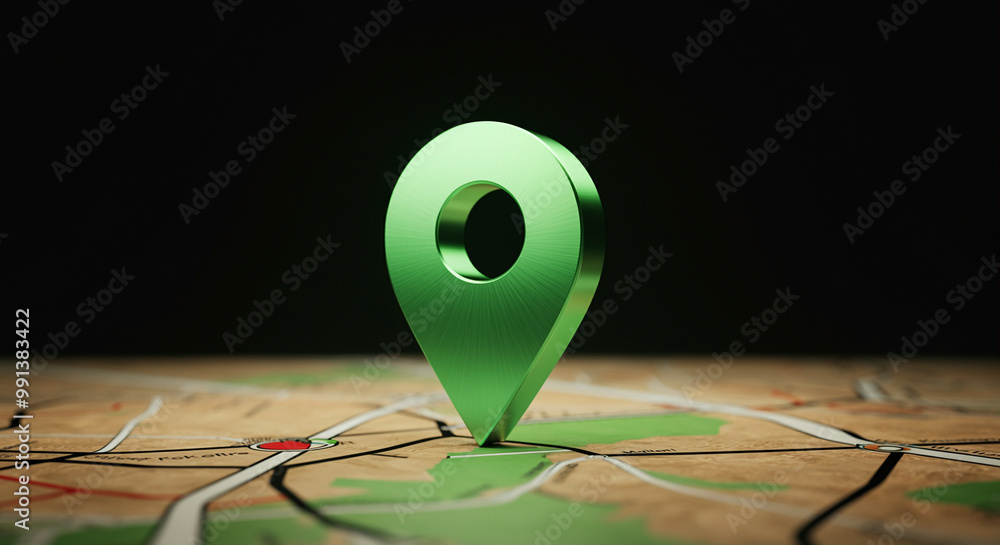 Map marker on detailed map showing location features and navigation ...