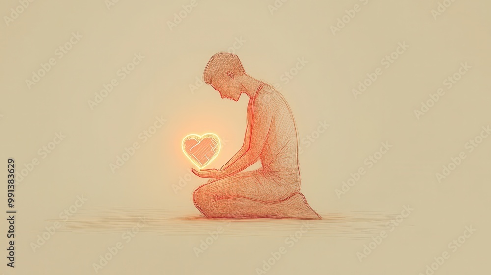 Biblical Illustration of Psalms 32: A figure kneeling with a glowing ...