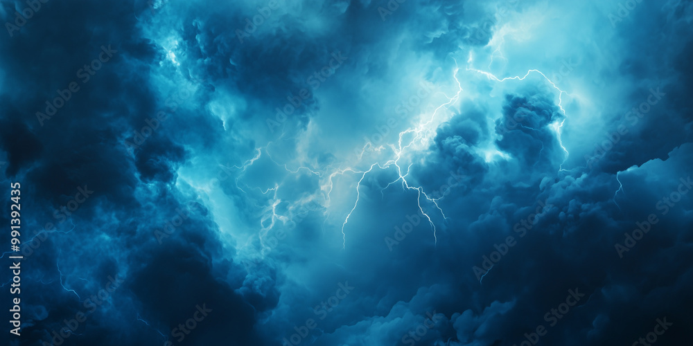 blue sky with clouds and lightning background Stock Photo | Adobe Stock