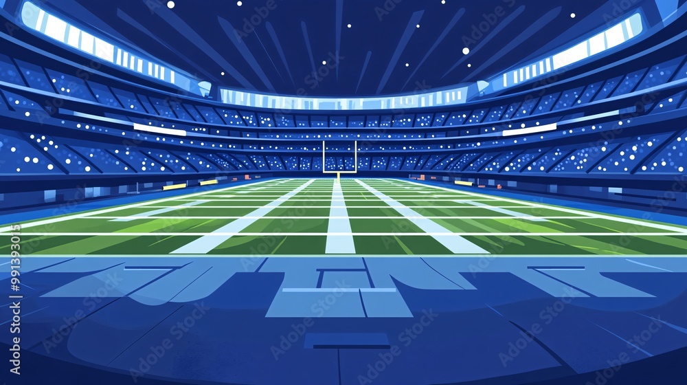 A flat design of a famous NFL stadium viewed from the stands with ...