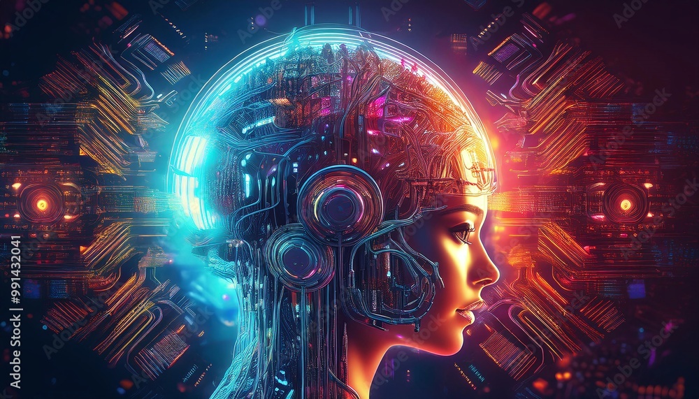 Concept illustration of the era of artificial intelligence and machine ...