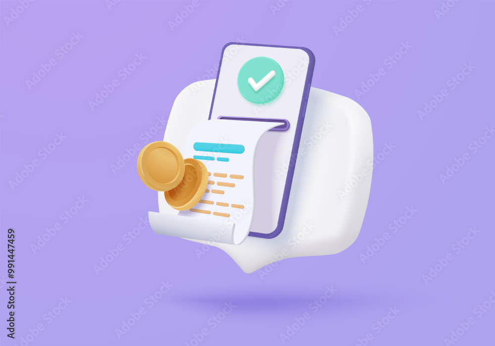 3D bill icon with clock alarm notice for promotion payment transaction ...