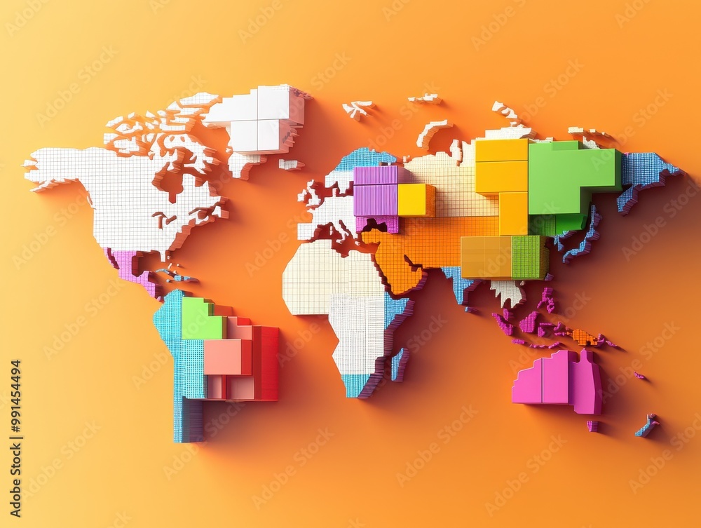 Colorful abstract world map design on an orange background, ideal for ... Colorful abstract world map design on an orange background, ideal for ...