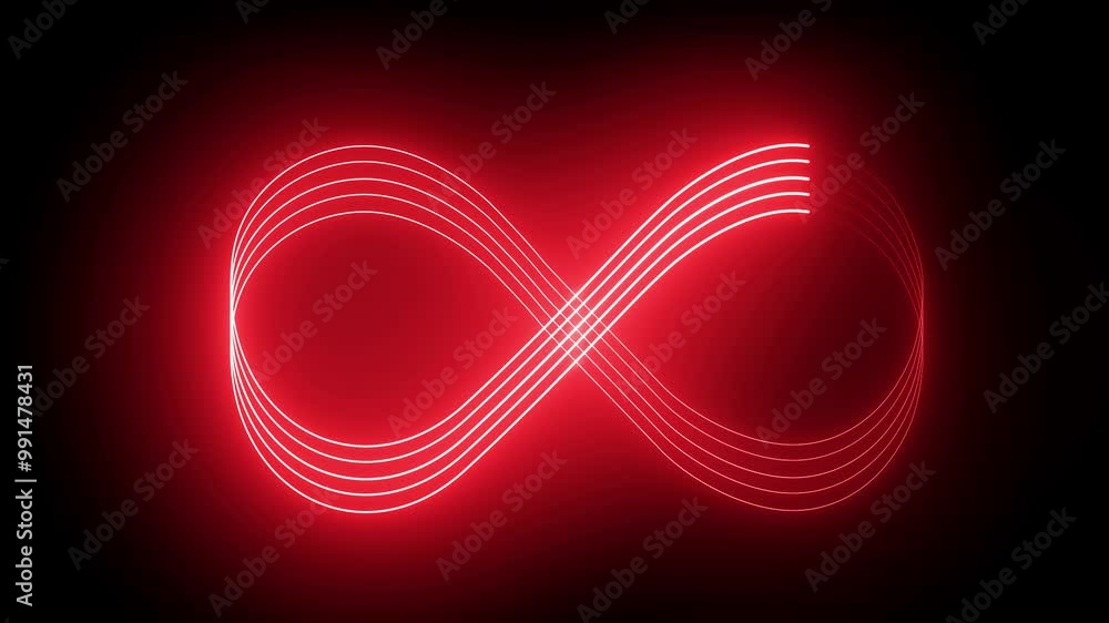 Infinity symbol appears of multiple glowing lines on black background ...
