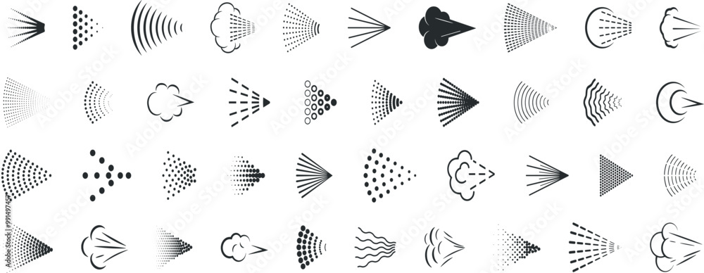 Spray Icons set. Spray steam icons. Spray with water, deodorant ...