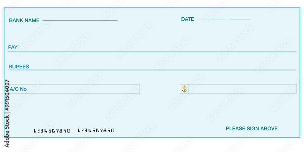 US Blank Cheque with DOLLER sign , Cheque template , Bank Cheque. Blank ...