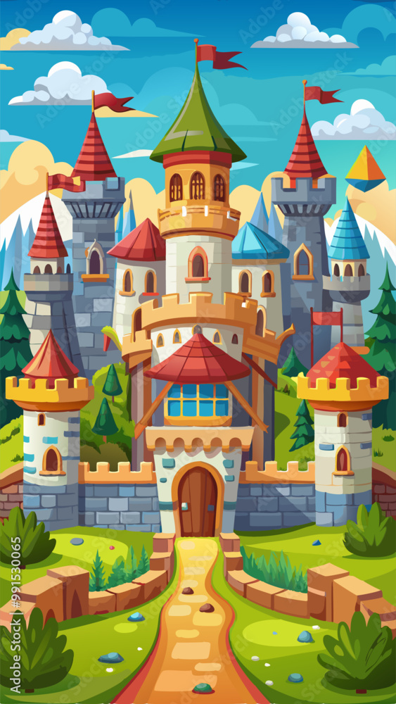 Vetor do Stock: Fairytale medieval castles with gates and towers ...