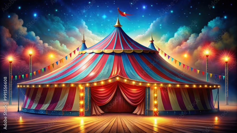 Colorful circus tent with vibrant lights and spectacular show inside, circus, tent, spectacle ...