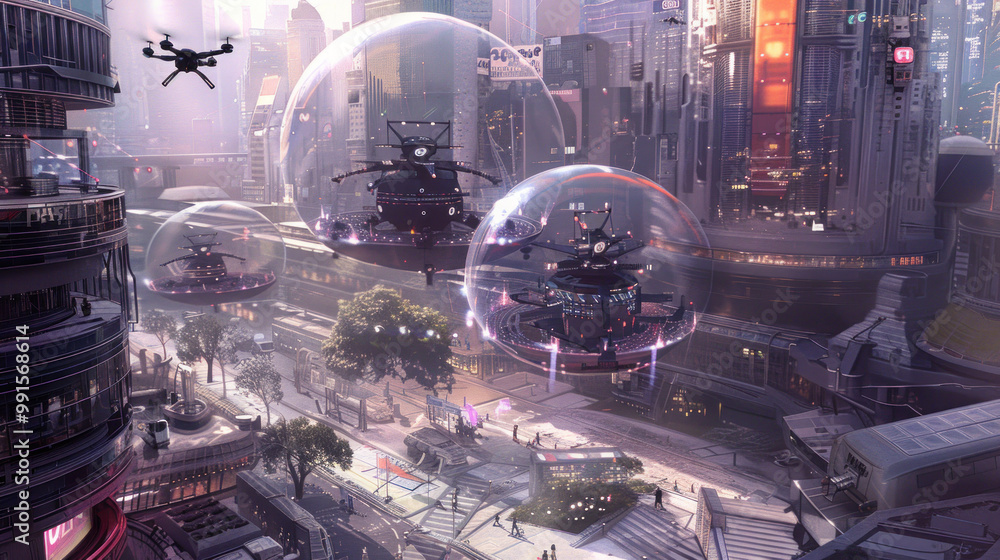 A futuristic city under lockdown during a Mpox outbreak, with ...