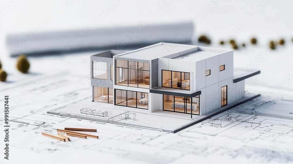 Architectural blueprint of a modular house with flexible room ...