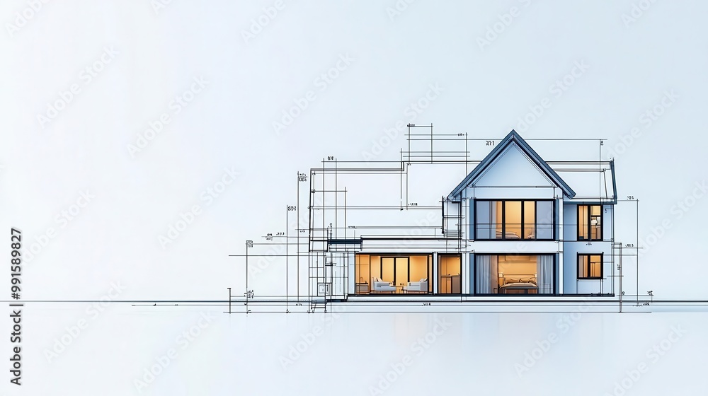 Architectural blueprint of a modular house with flexible room ...
