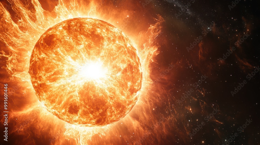 Red giant star swelling to enormous size, with its outer layers glowing ...