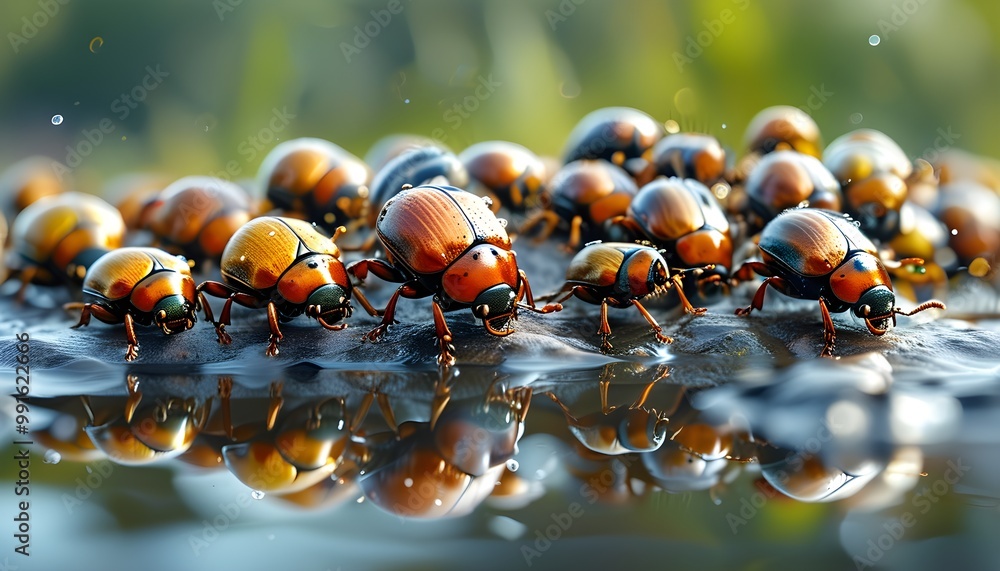 Synchronized swimming performance by beetles in a puddle, highlighting ...