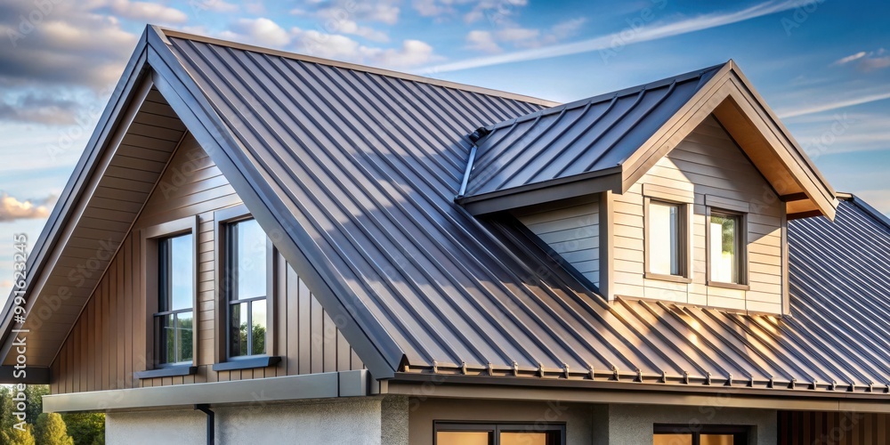 Metal profile roof design for modern residential house with ...