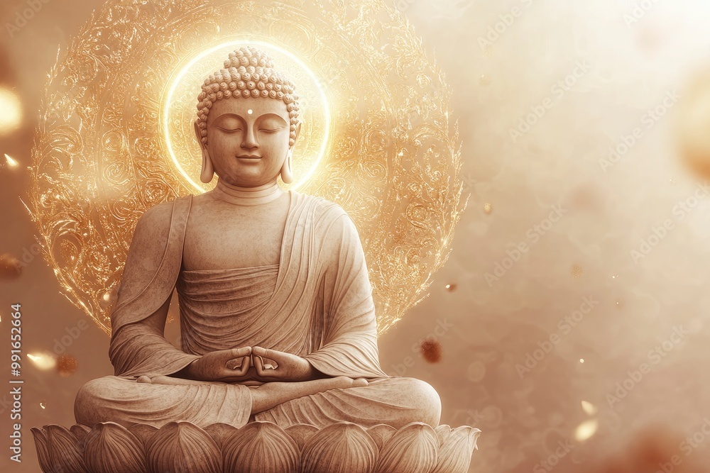 Buddha with halo, full body in an elegant pose, digital art style ...