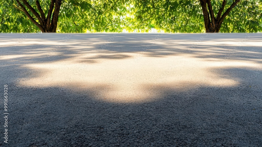 Empty road with a faint shadow of a tree branch barely visible, branch ...