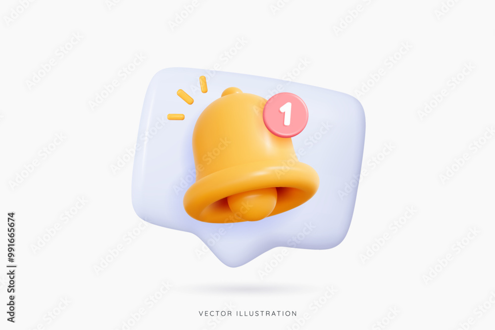 3D Speech bubble message with bell and new notification. Social media ...