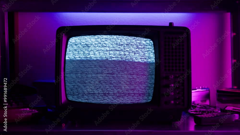 Retro TV, vintage television In a nostalgic setup, a retro TV displays ...