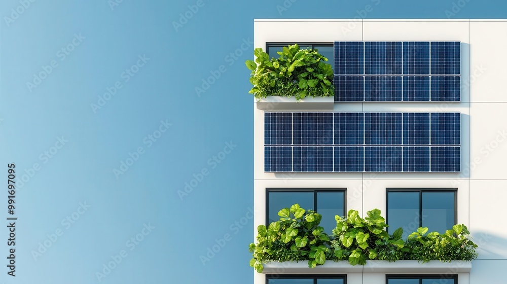 Multi-use building with a facade of solar panels and integrated green ...