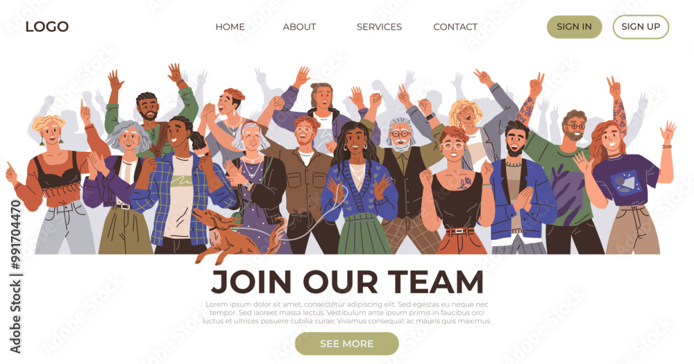 Join our team. Trendy recruitment banner design with flat style diverse ...