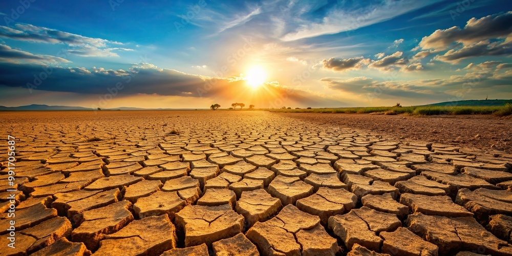 Dry and cracked soil in a barren drought land, dry, disaster, arid ...