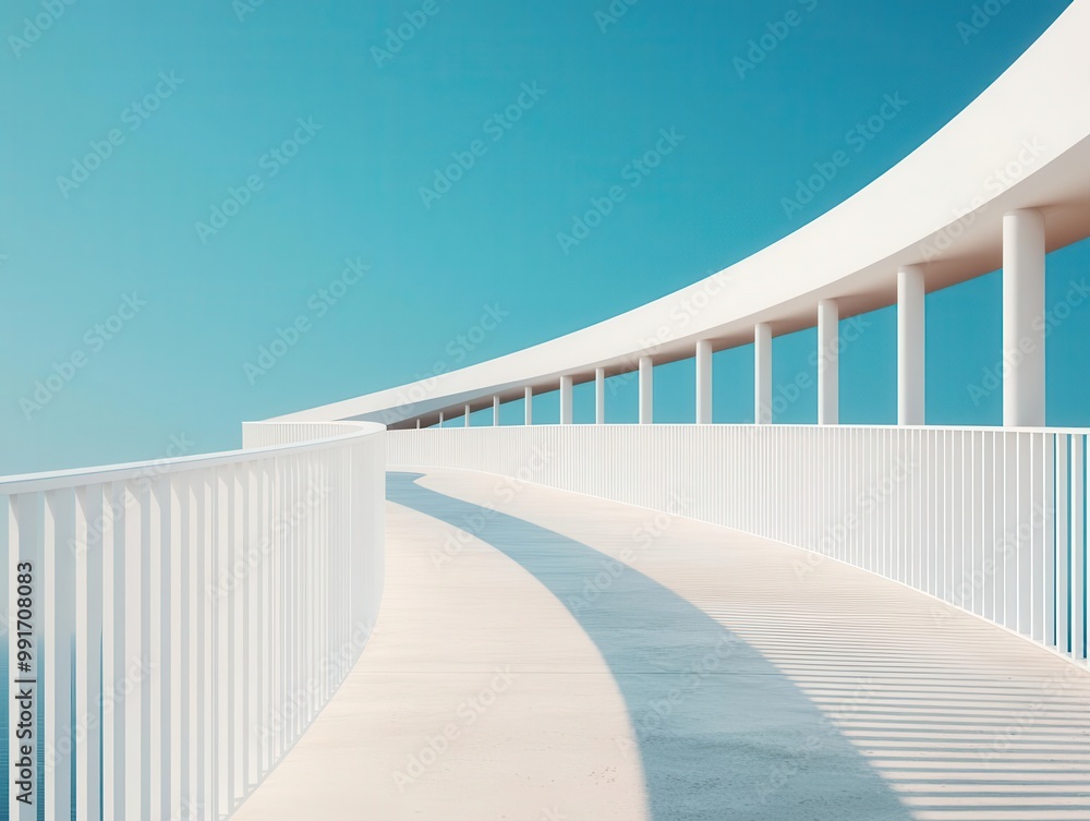 Curved pedestrian bridge with a cantilevered design, providing a ...