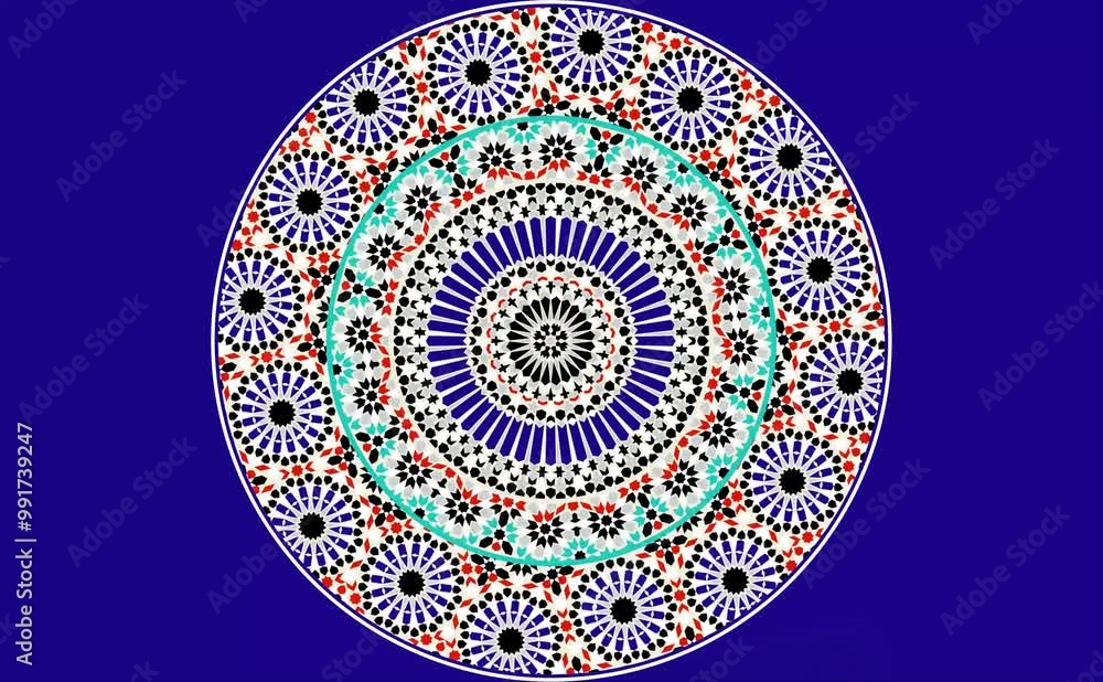 Moving hypnotic Arabic pattern mosaic video illustration, on a marine ...