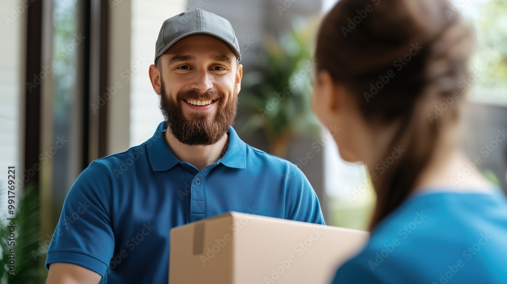 Home delivery service and working service mind. Man customer hand receiving a cardboard boxes ...
