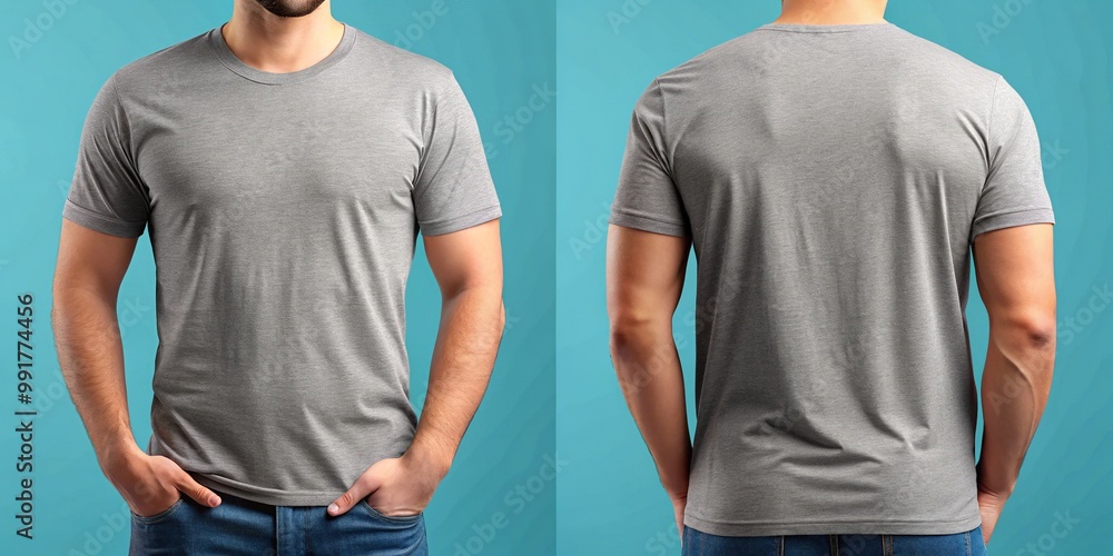 Grey Shirt Mockup Template Front and Back View for Fashion Design and ...
