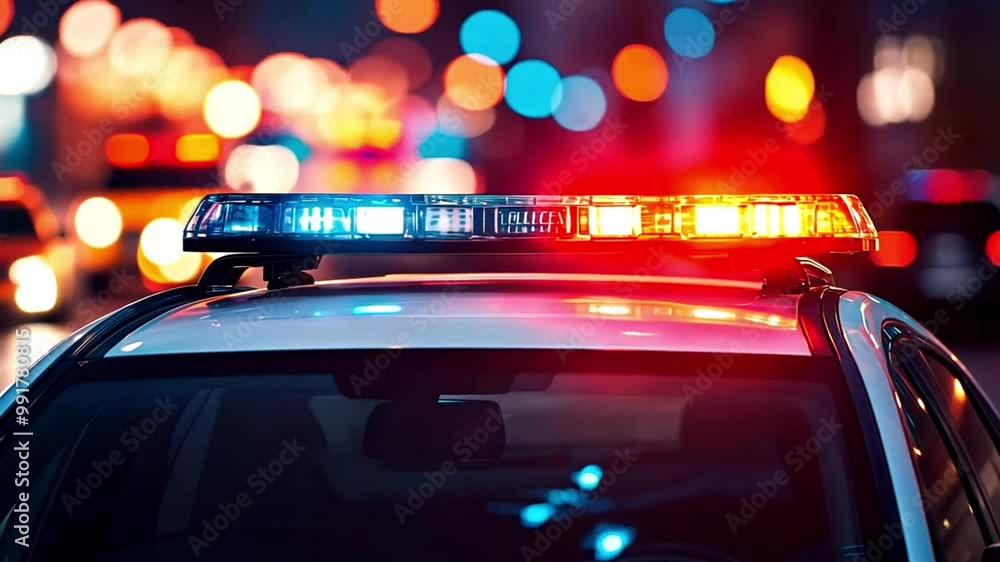 Police siren of car for emergency service at accident scene. Red and ...