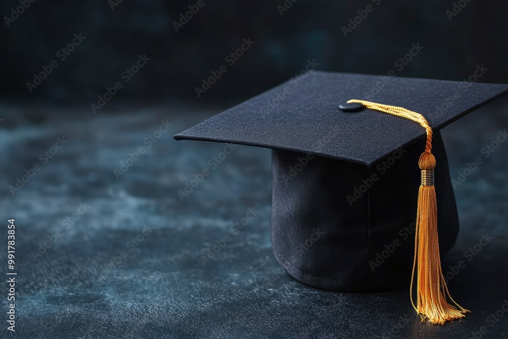 Graduation cap on black background, education, academic excellence ...