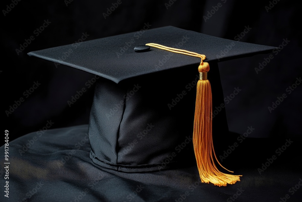 Graduation cap on black background, education, academic excellence ...