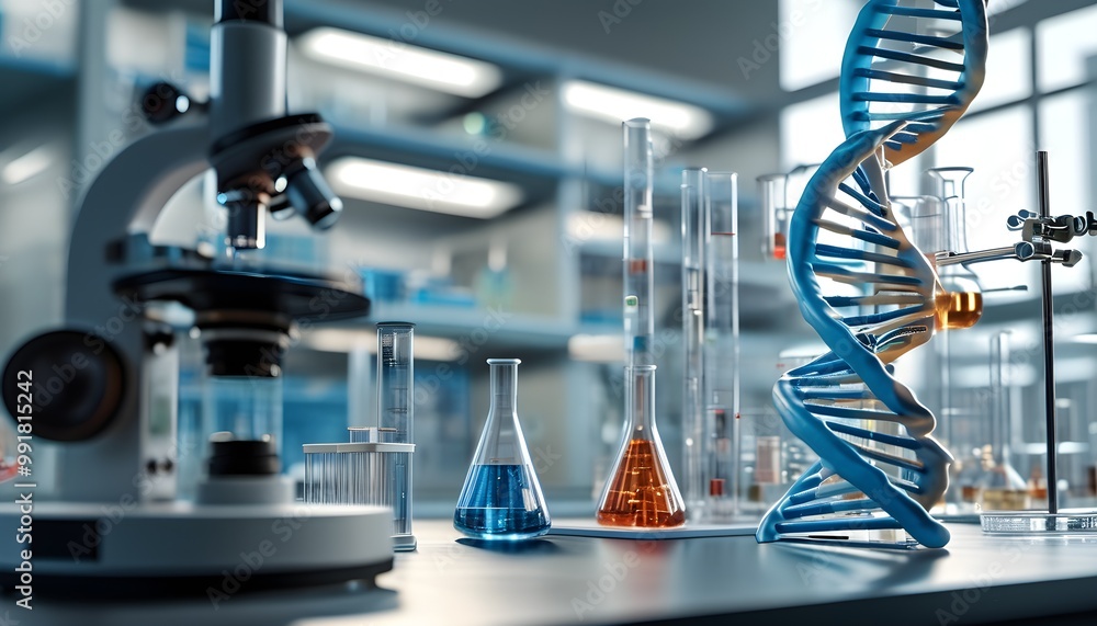 Innovative laboratory environment showcasing scientists conducting DNA ...