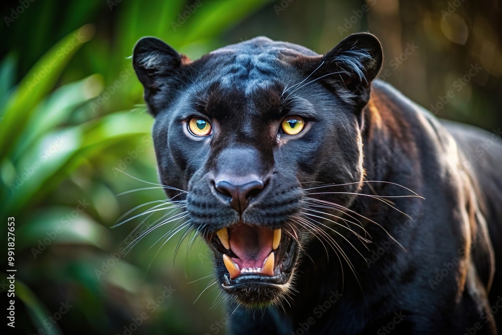 Fierce black panther roaring in isolation medium shot, strength ...