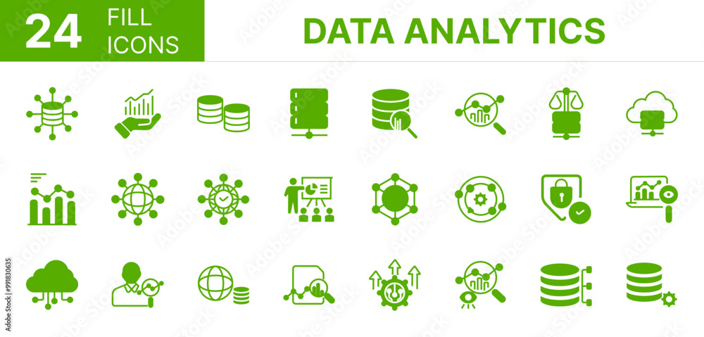 Collection of 24 Data Analytics fill icons featuring editable strokes ...