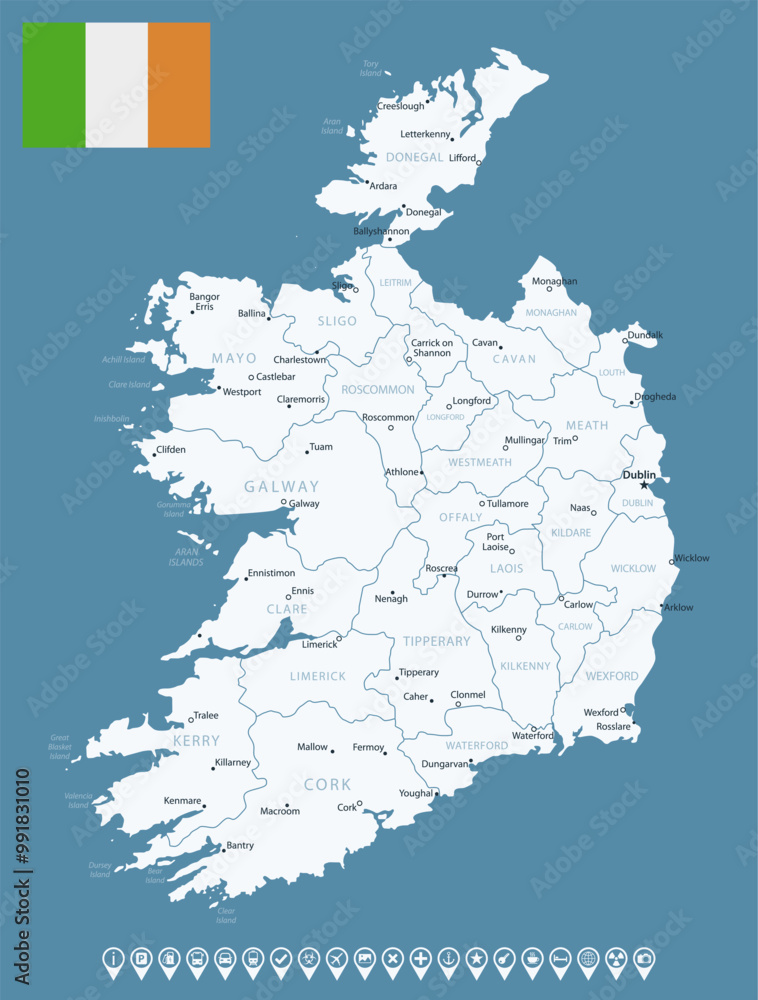 Ireland - detailed country map with cities and regions. Infographic ...