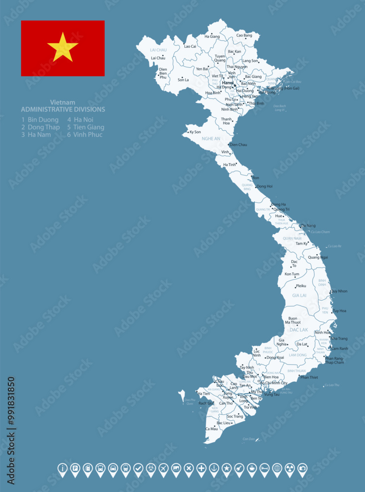 Vietnam - detailed country map with cities and regions. Infographic ...