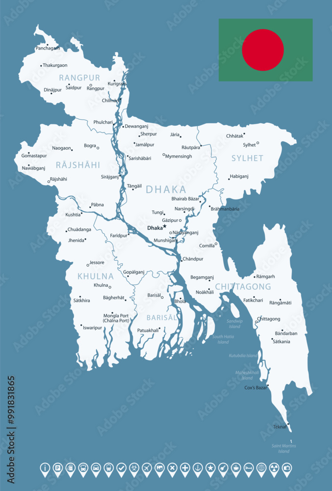Bangladesh - detailed country map with cities and regions. Infographic ...